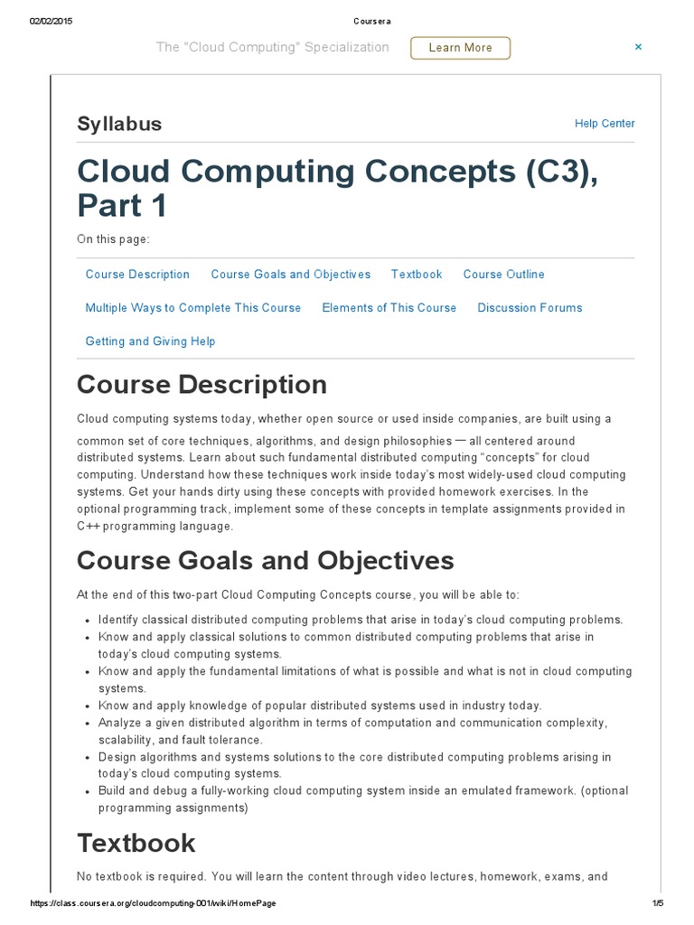 Cloud Computing Concepts (C3), Part 1: Course Description | PDF ...
