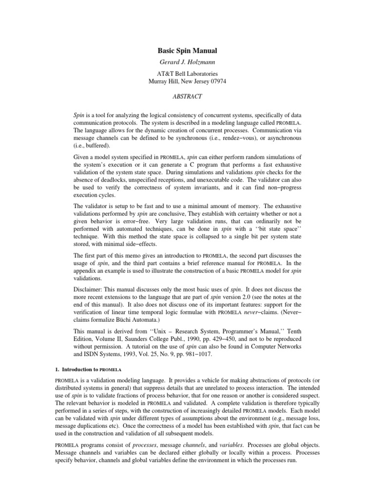 Basic Spin Manual: Gerard J. Holzmann | PDF | Computer Programming ...