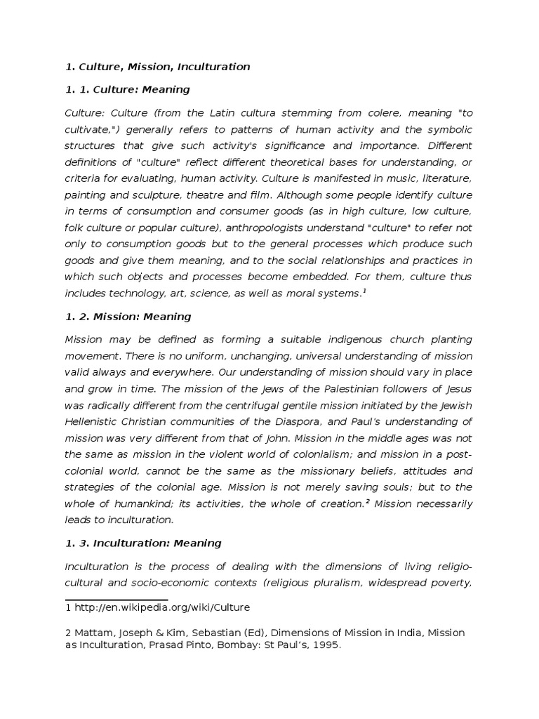 Culture, Mission, Inculturation 1. 1. Culture: Meaning | PDF | Catholic ...
