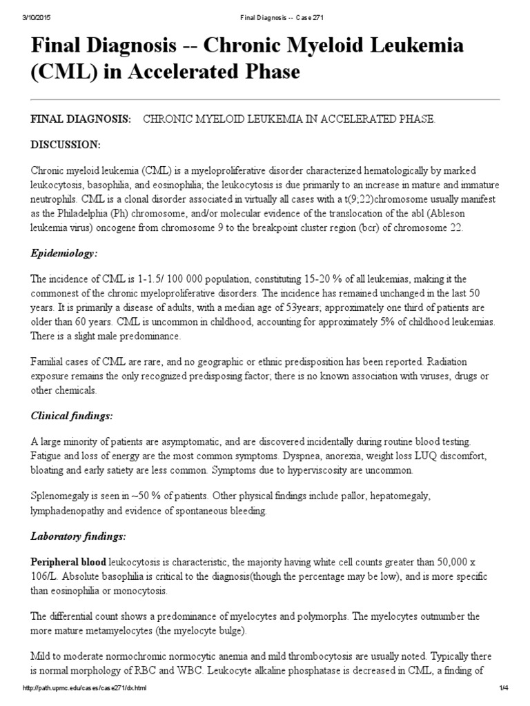 CML Diagnosis | PDF | Leukemia | Biology