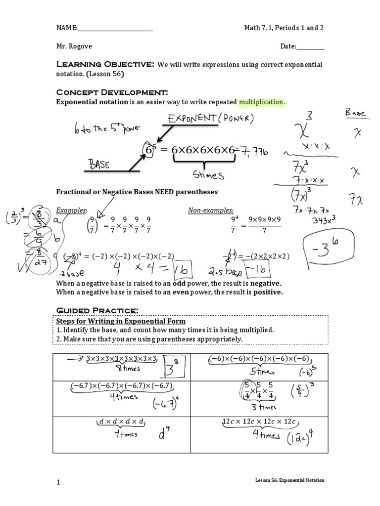 Lesson 56-Exponential Notation | PDF