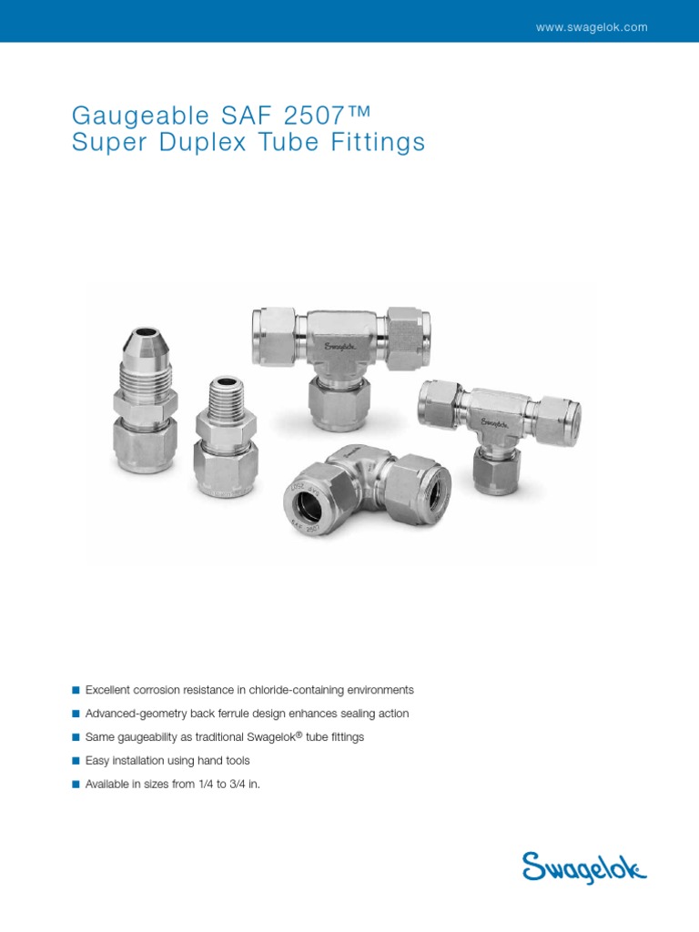 Swagelok Gaugeable Tube Fittings SAF 2507 Super Duplex | PDF ...