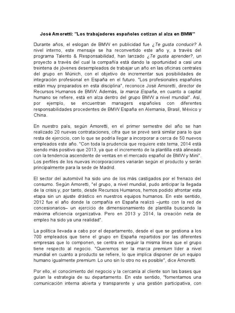 Crecimiento laboral en BMW España | PDF | BMW | España