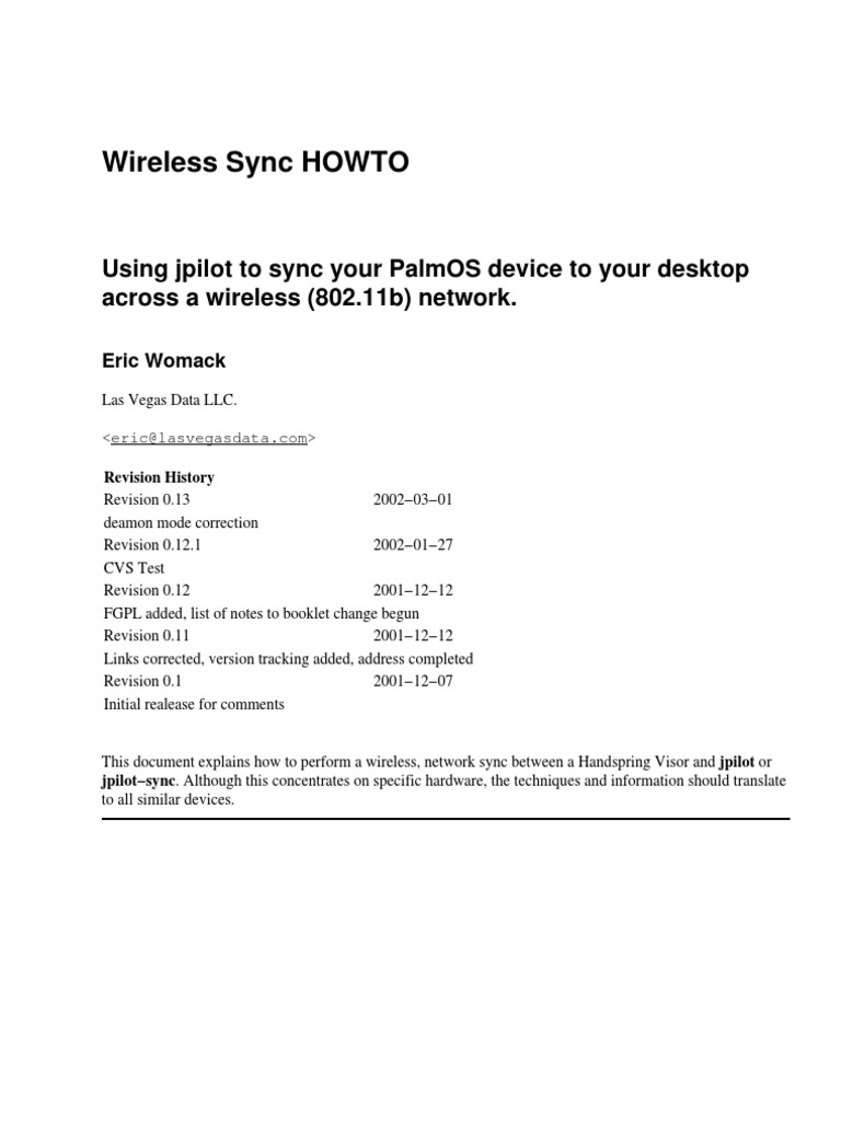 Wireless Sync Howto: Using Jpilot To Sync Your Palmos Device To Your ...