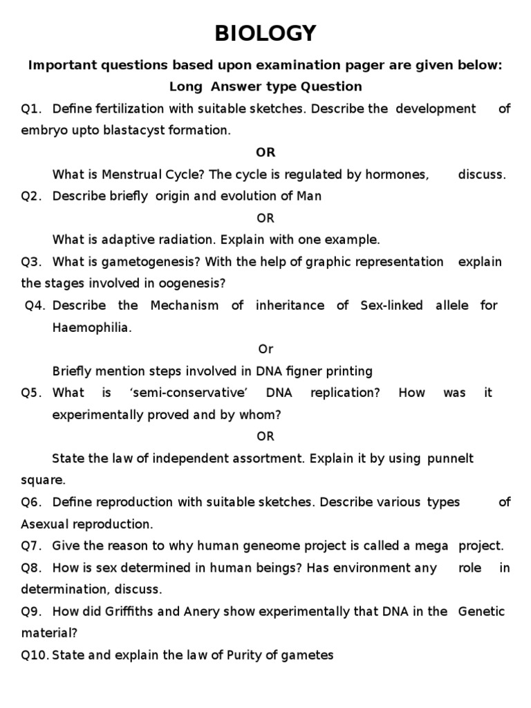 Long Answer Type Question | PDF | Reproduction | Sex