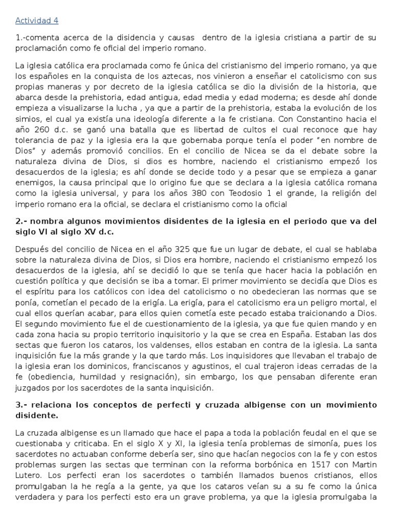Actividad 4 La Santa Inquisicion | PDF | Inquisición | Catarismo