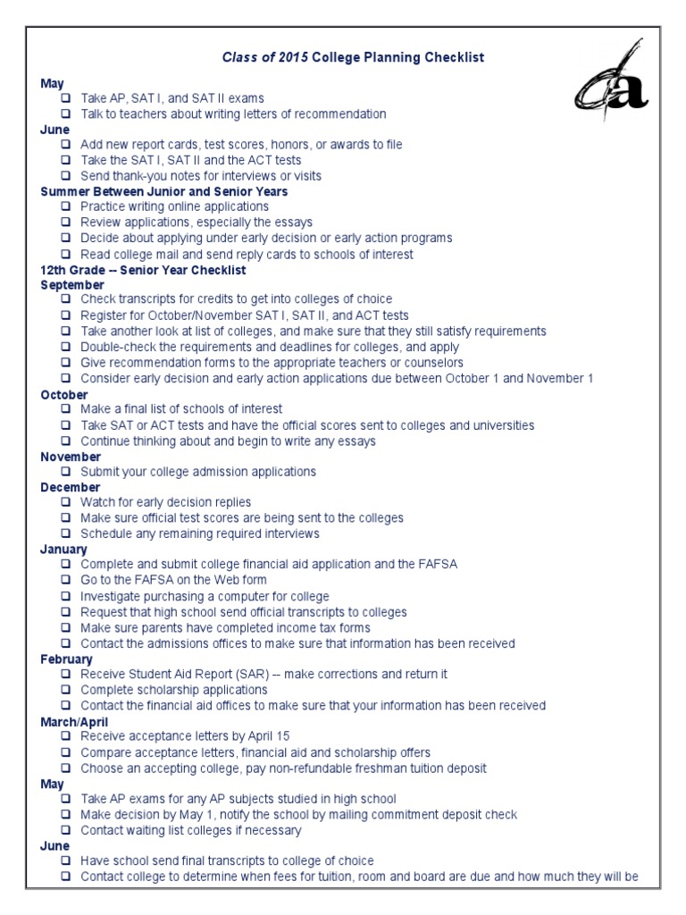High School Checklist | PDF | Sat | Student Assessment And Evaluation