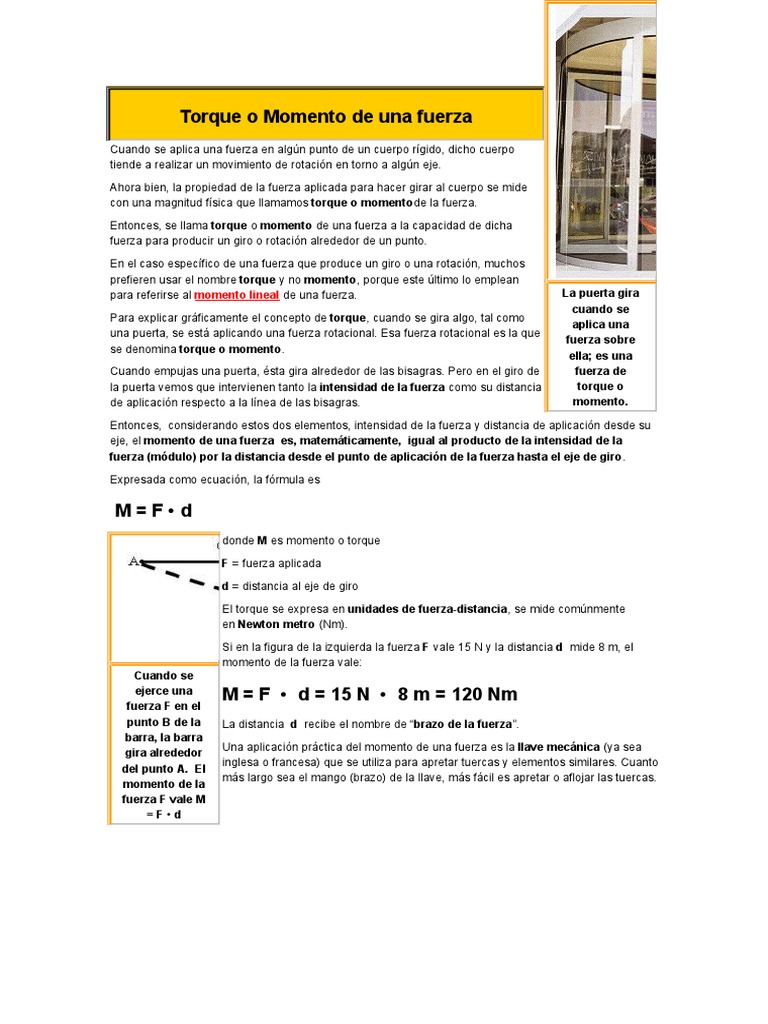 Torque o Momento de Una Fuerza | Descargar gratis PDF | Movimiento ...