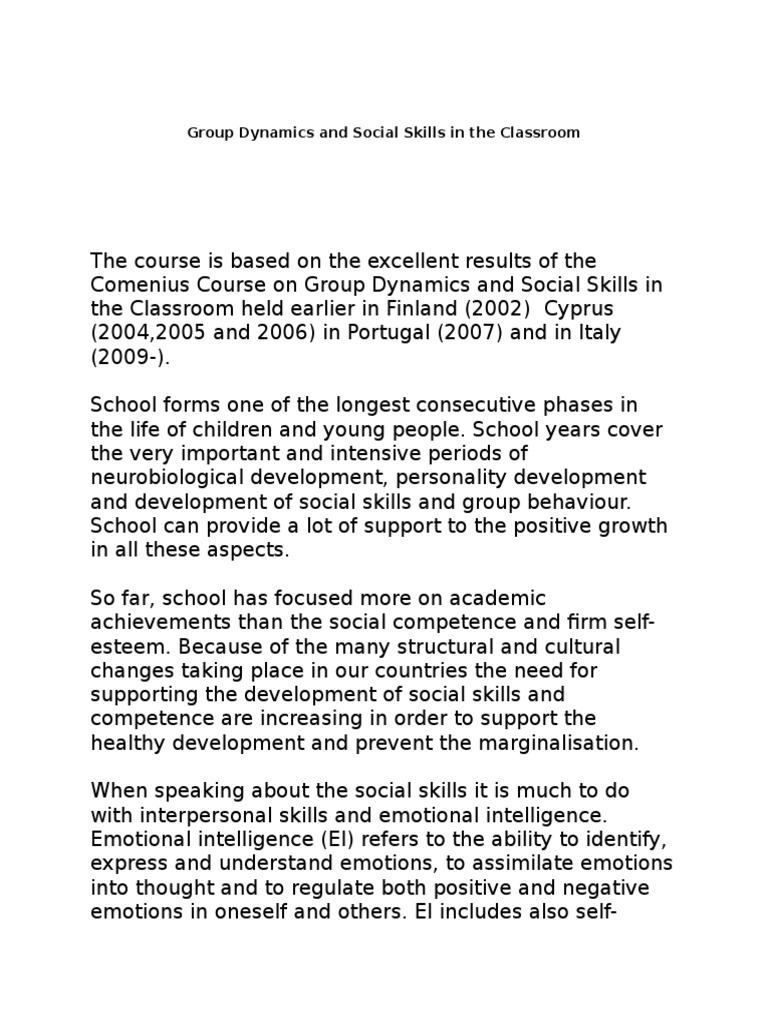 Group Dynamics and Social Skills in The Classroom | PDF | Social Skills ...