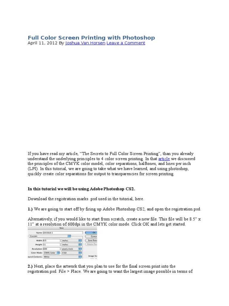 Full Color Screen Printing With Photoshop | PDF | Adobe Photoshop | Imaging