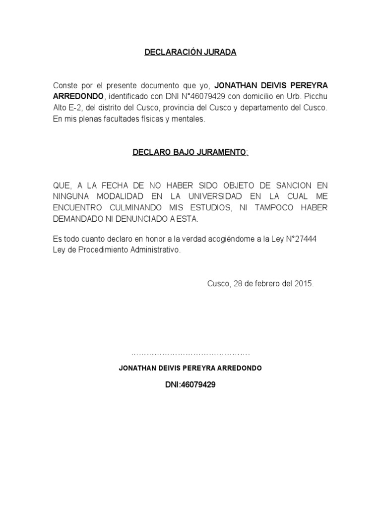 Declaración Jurada Peru | PDF | Derecho
