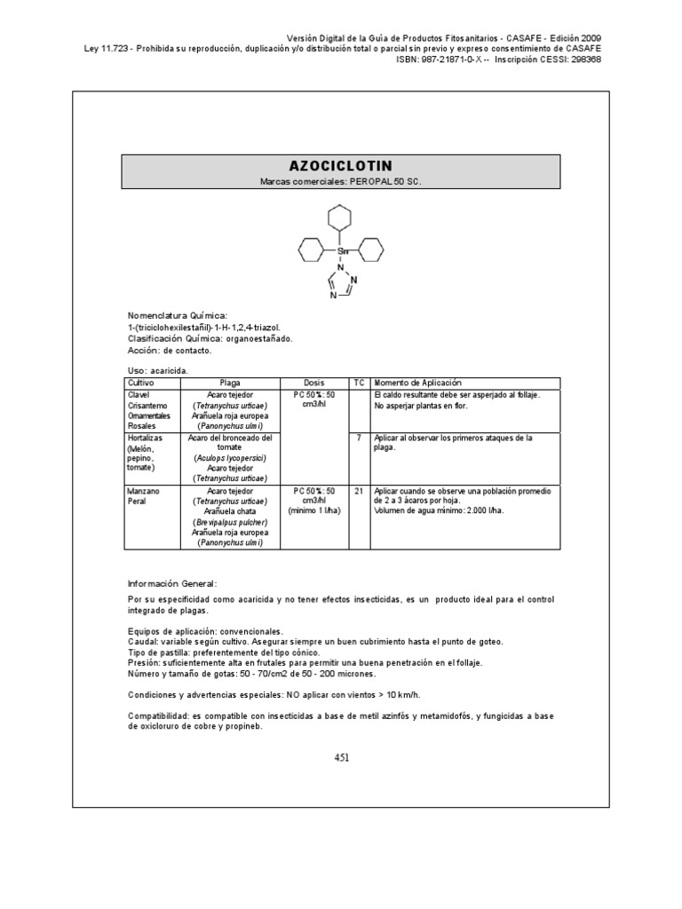 Azocyclotin: Ficha Técnica y Usos | PDF | Salud y bienestar | Medicina