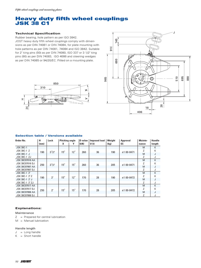 JOST Fifth Wheel Coupling Specifications | PDF | Screw | Manufactured Goods