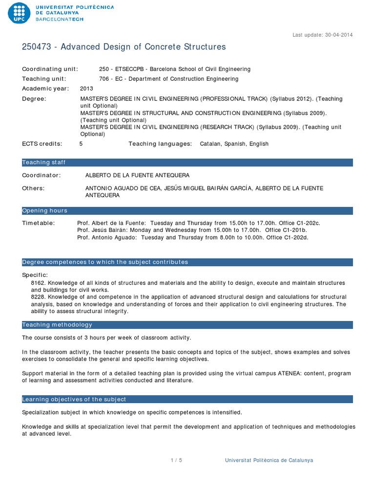 Advanced Concrete Structures Course | PDF | Academic Degree ...