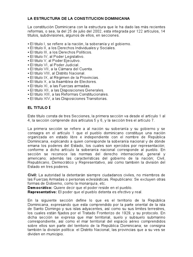 La Estructura de La Constitucion Dominicana | PDF | República | República Dominicana