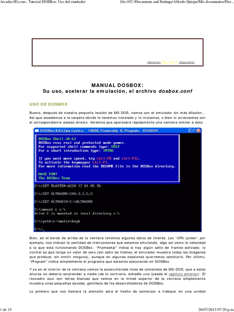 Tutorial DOSBox - Uso Del Emulador | PDF | CD ROM | Emulador