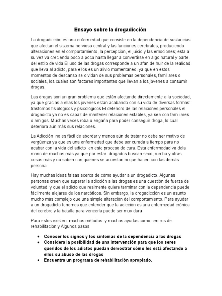 Ensayo Sobre La Drogadicción | PDF