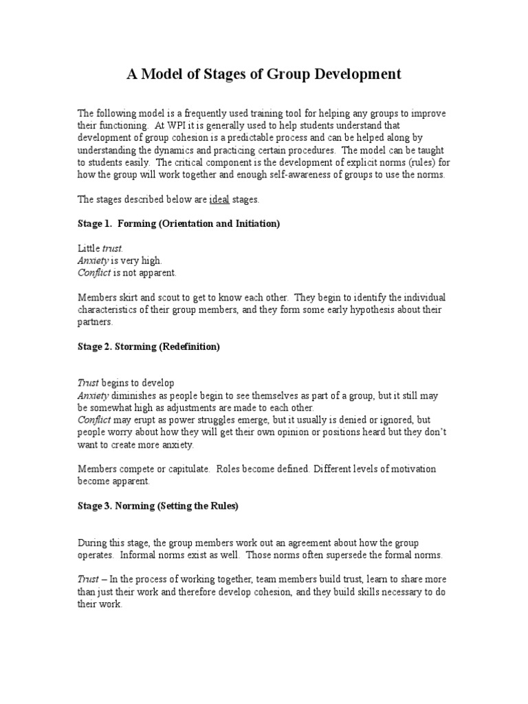 A Model of Stages of Group Development: Stage 1. Forming (Orientation ...