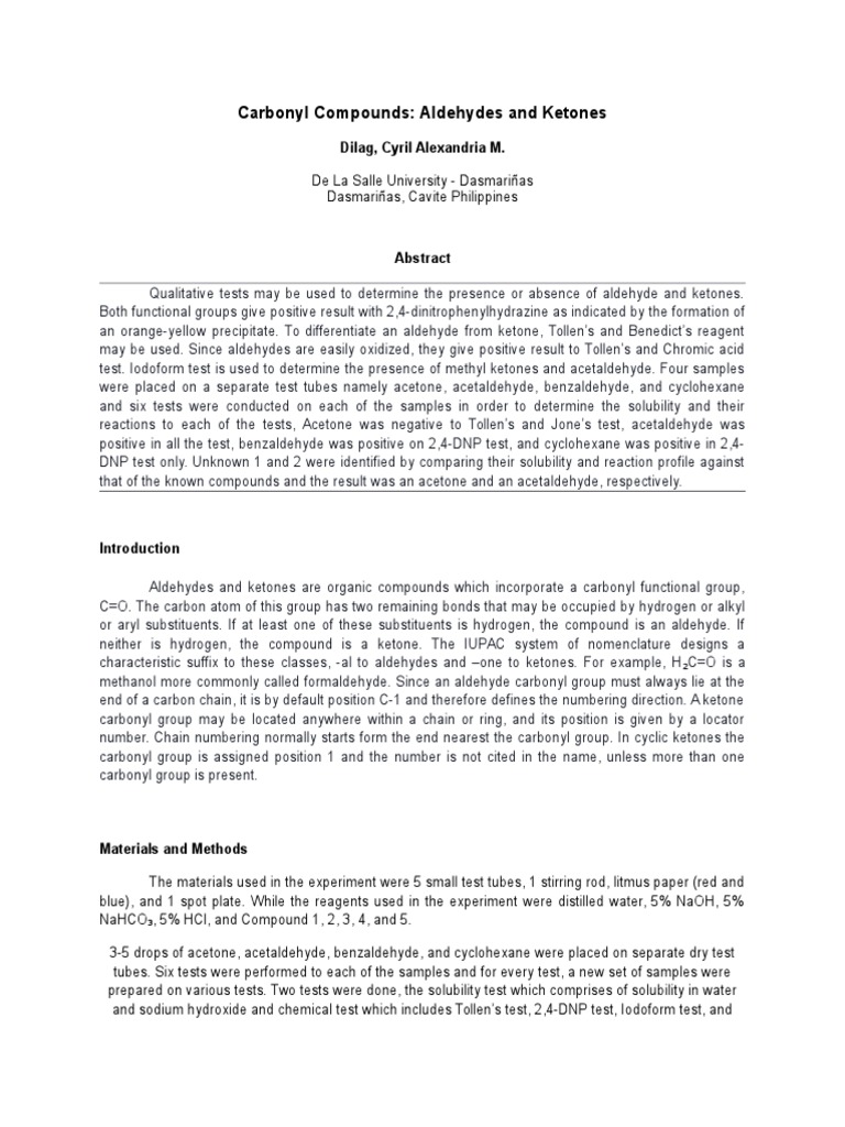 Carbonyl Compounds Aldehydes and Ketones | PDF | Aldehyde | Ketone