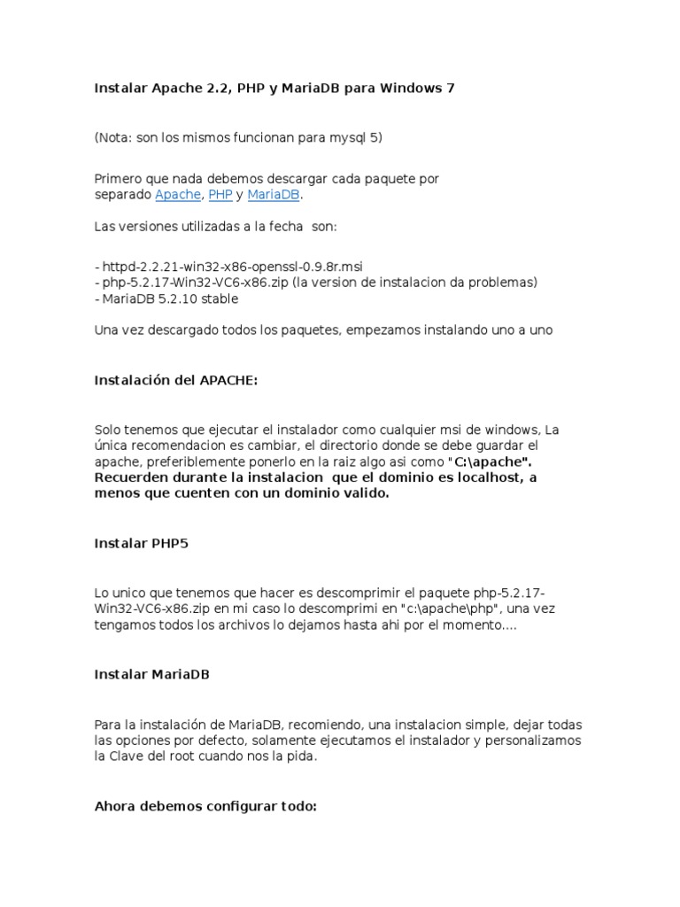 Instalar Apache 2 y MariaDB | PDF | Servidor HTTP Apache | Php