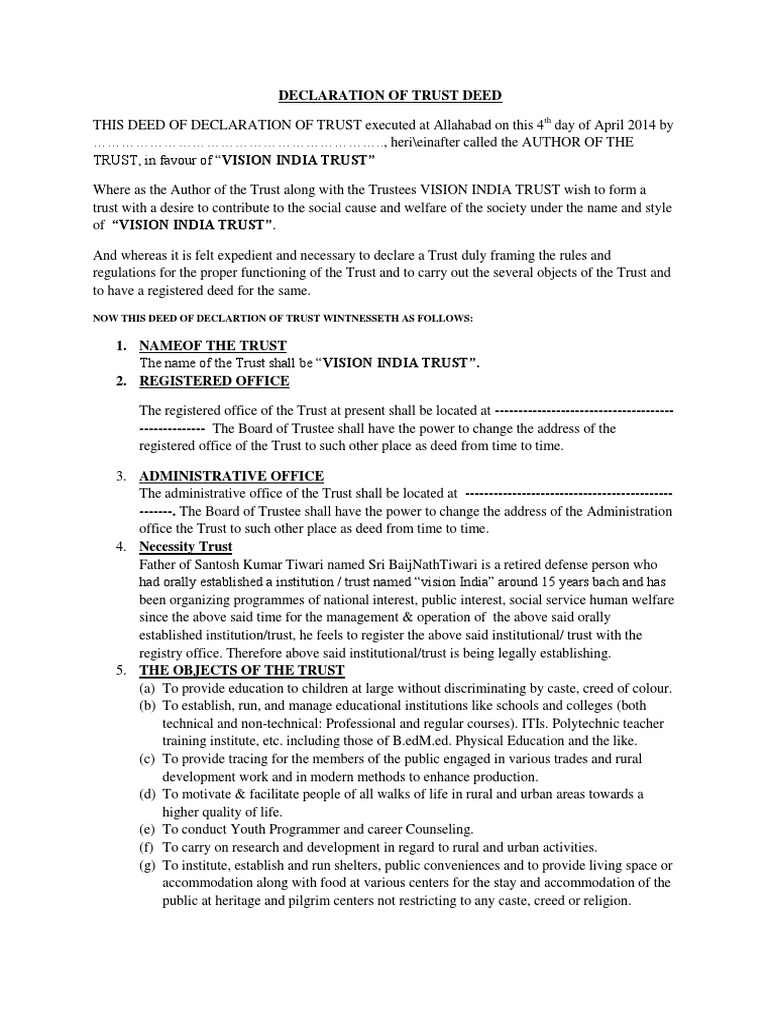 MODEL TRUST DEED | Trust Law | Trustee