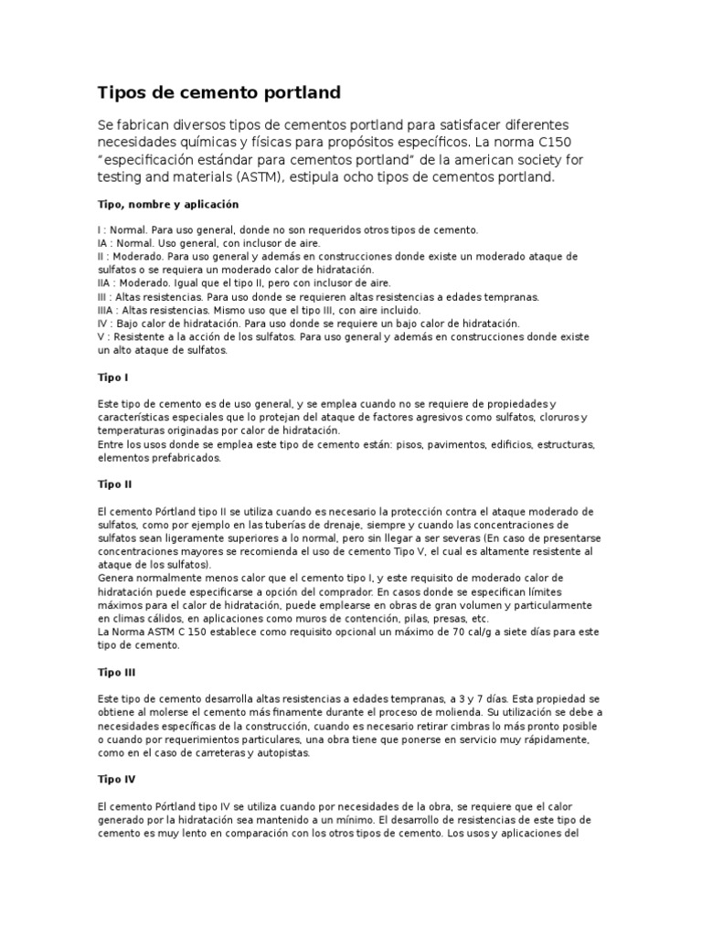 Tipos de Cementos ASTM RTA | PDF | Cemento | El hombre hace Materiales