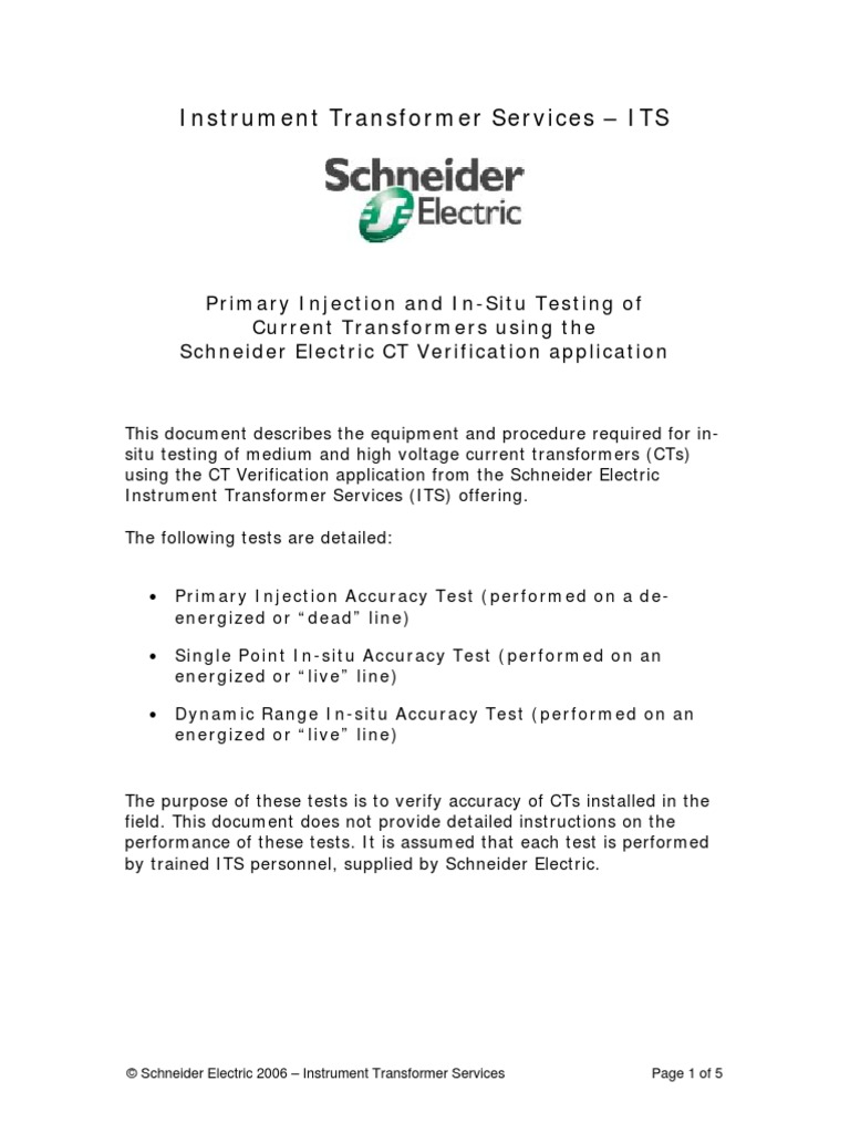Primary Injection and in Situ Testing of CTs | PDF | Manufactured Goods ...