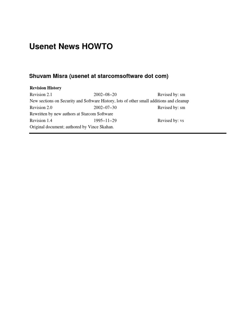 Usenet News HOWTO: Shuvam Misra (Usenet at Starcomsoftware Dot Com ...