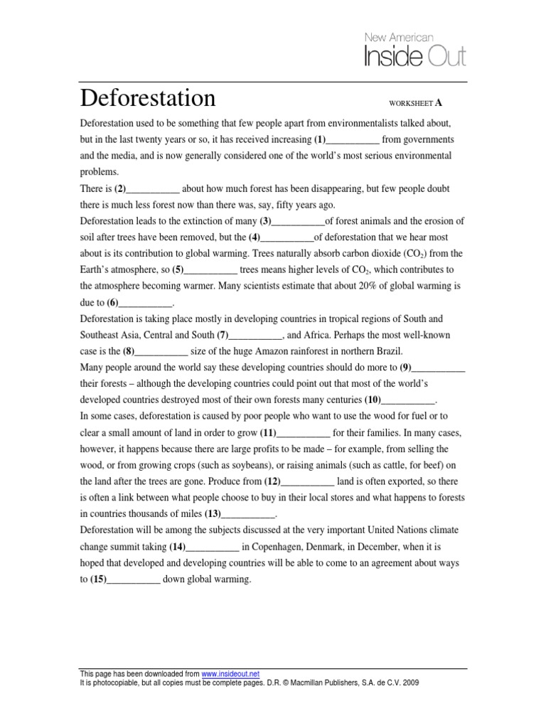 Deforestation - Worksheet | Download Free PDF | Deforestation | Forests