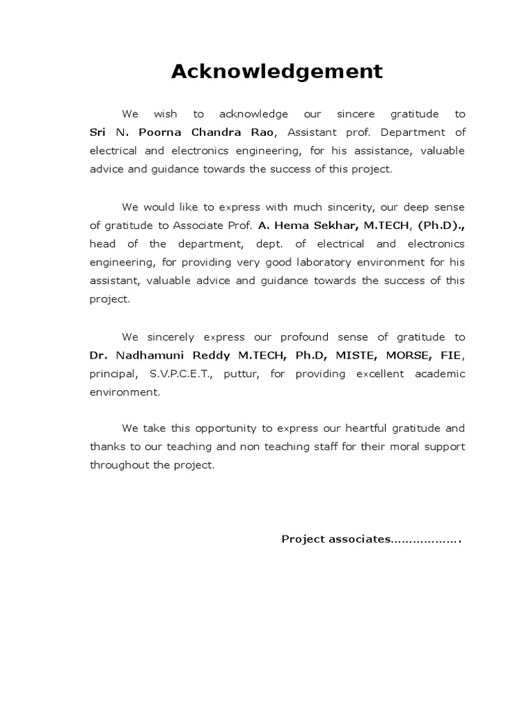 Acknowledgements for Engineering Project | PDF | Career & Growth ...