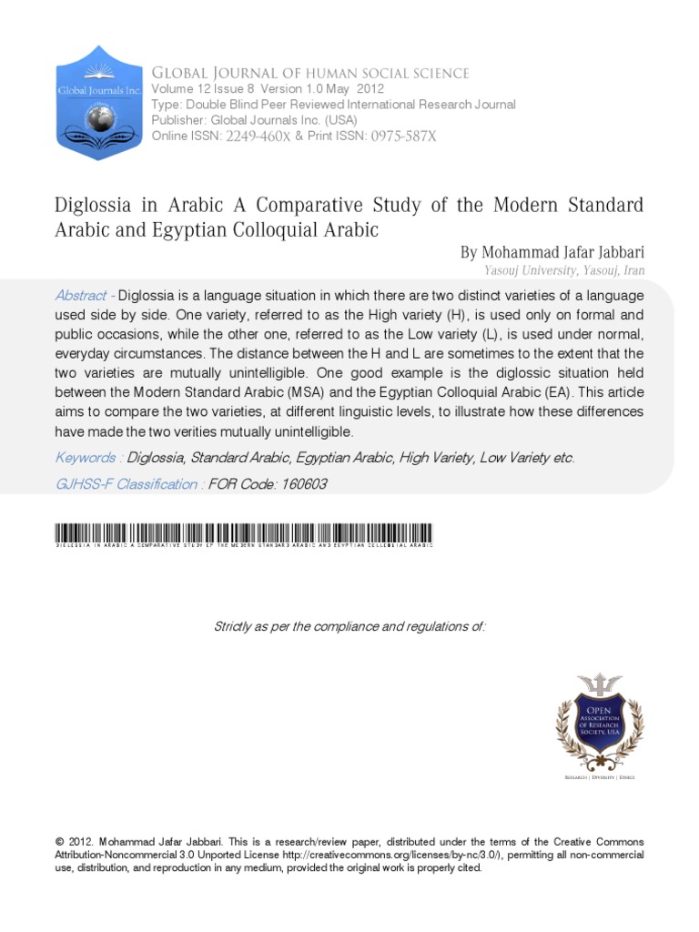 3 Diglossia in Arabic A Comparative Study PDF | PDF | Arabic | Dialect