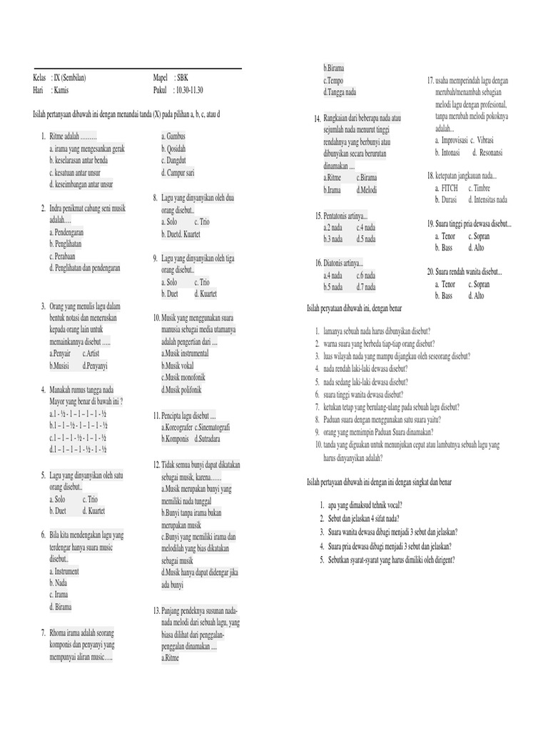 Soal SBK Kelas 9 Uas | PDF
