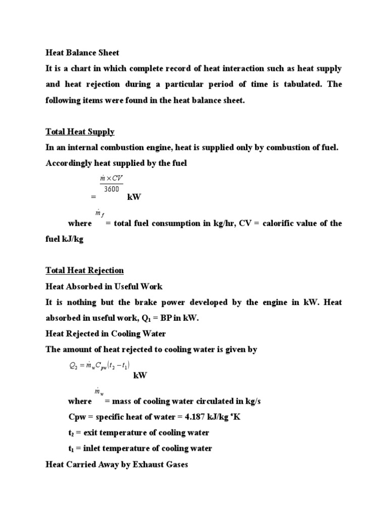 Heat Balance Sheet | PDF | Internal Combustion Engine | Horsepower