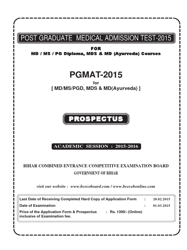 Bihar PG15 Prospectus | PDF | Doctor Of Medicine | Dental Degree