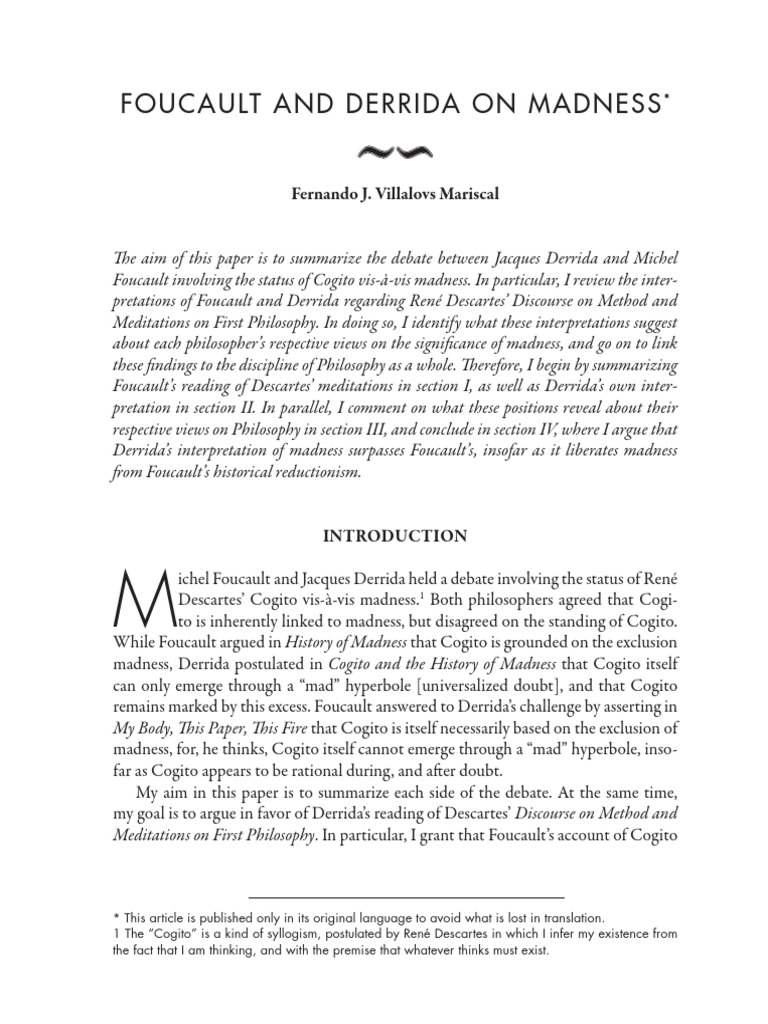 Foucault and Derrida on Madness Debate | PDF