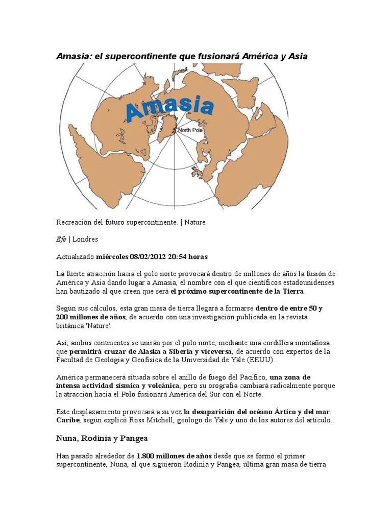 Amasia: el futuro supercontinente terrestre | PDF | Continente | Tierra