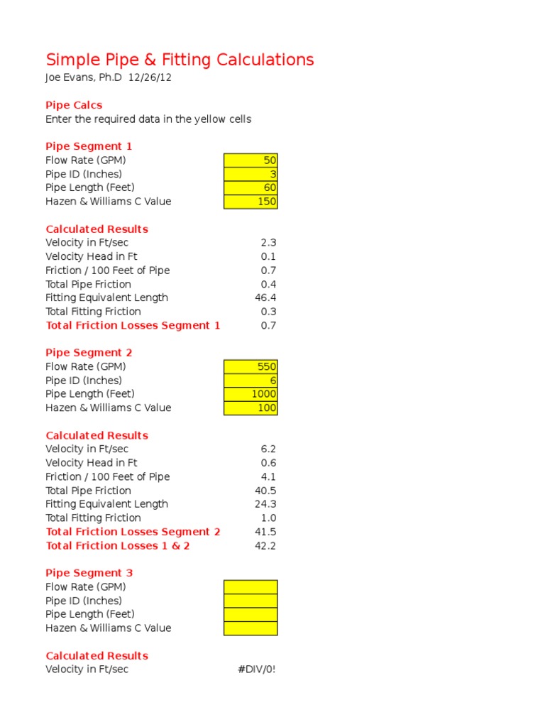 Pipe and Fitting Calcs Master | PDF | Pipe (Fluid Conveyance) | Valve