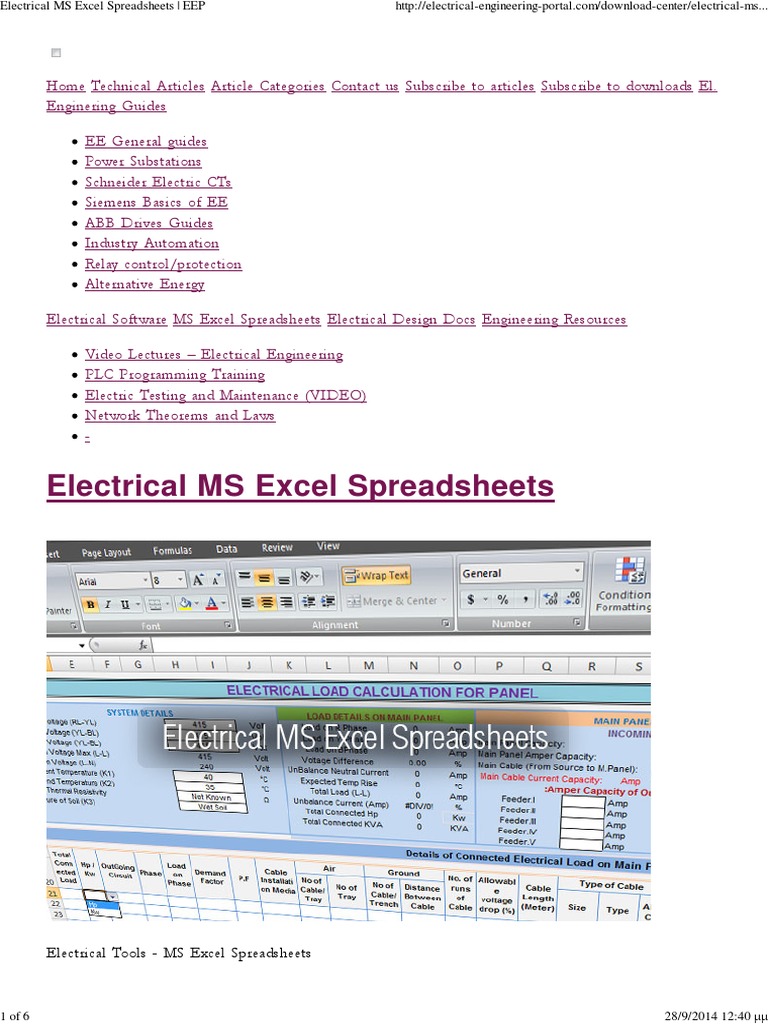 Electrical MS Excel Spreadsheets | PDF | Electrical Substation ...
