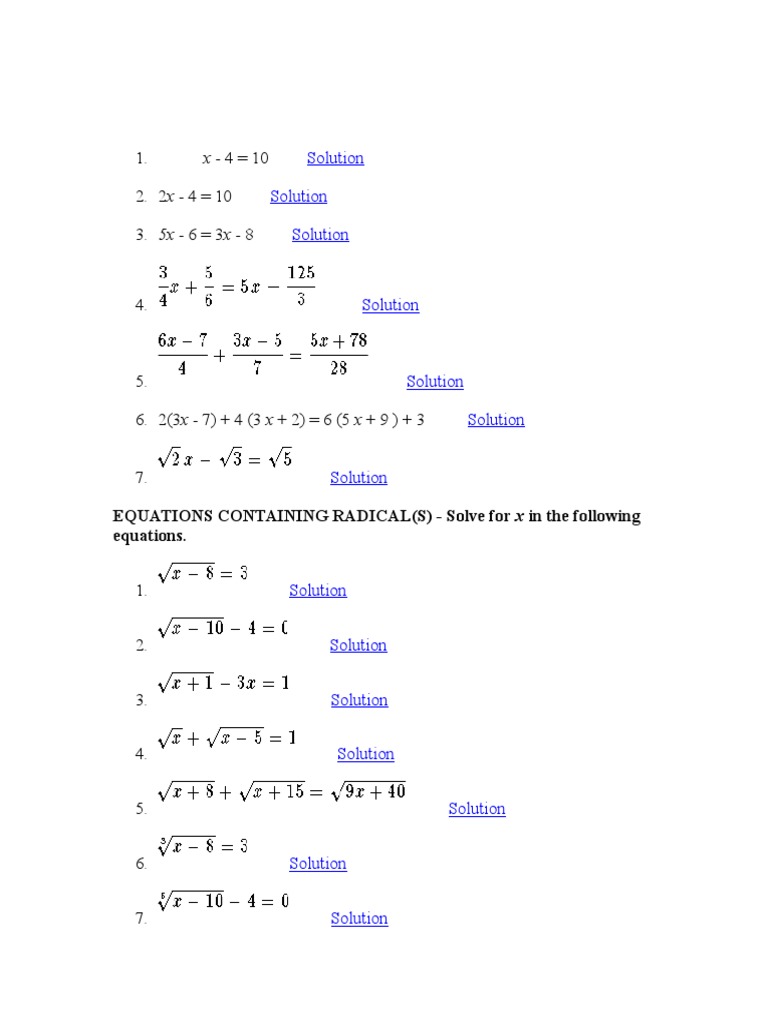 Algebra Equation Solutions Guide | PDF | Teaching Methods & Materials