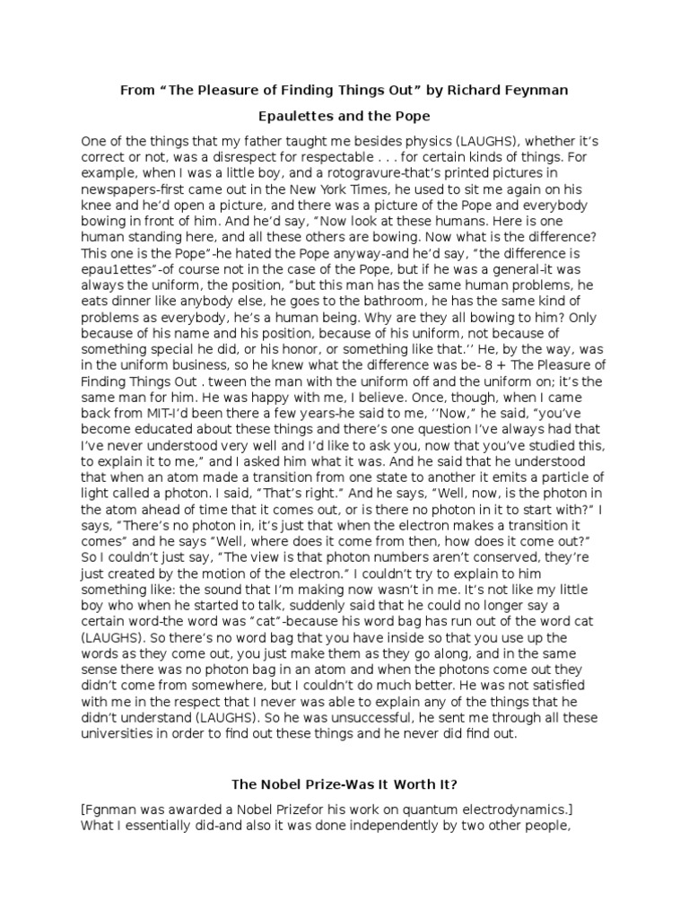 The Pleasure of Finding Things Out by Richard Feynman | PDF | Quantum ...