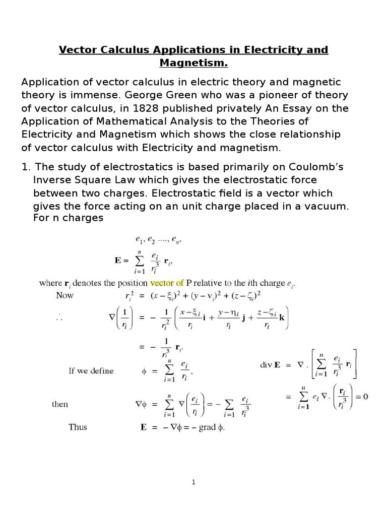 Vector Calculus Applications in Electricity and Magnetism | Download ...