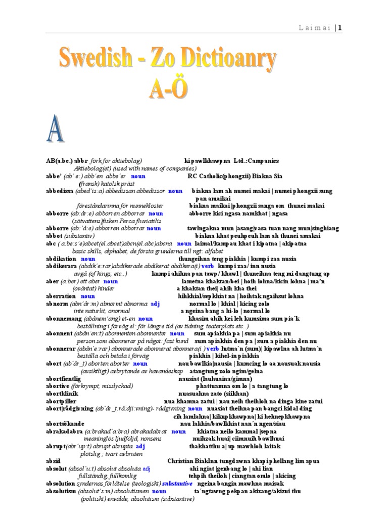 Svenska - Zo (Chin) Lexikon | PDF