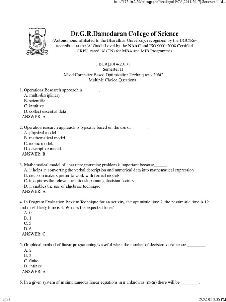 206C-Computer Based Optimization Techniques PDF | PDF | Linear ...