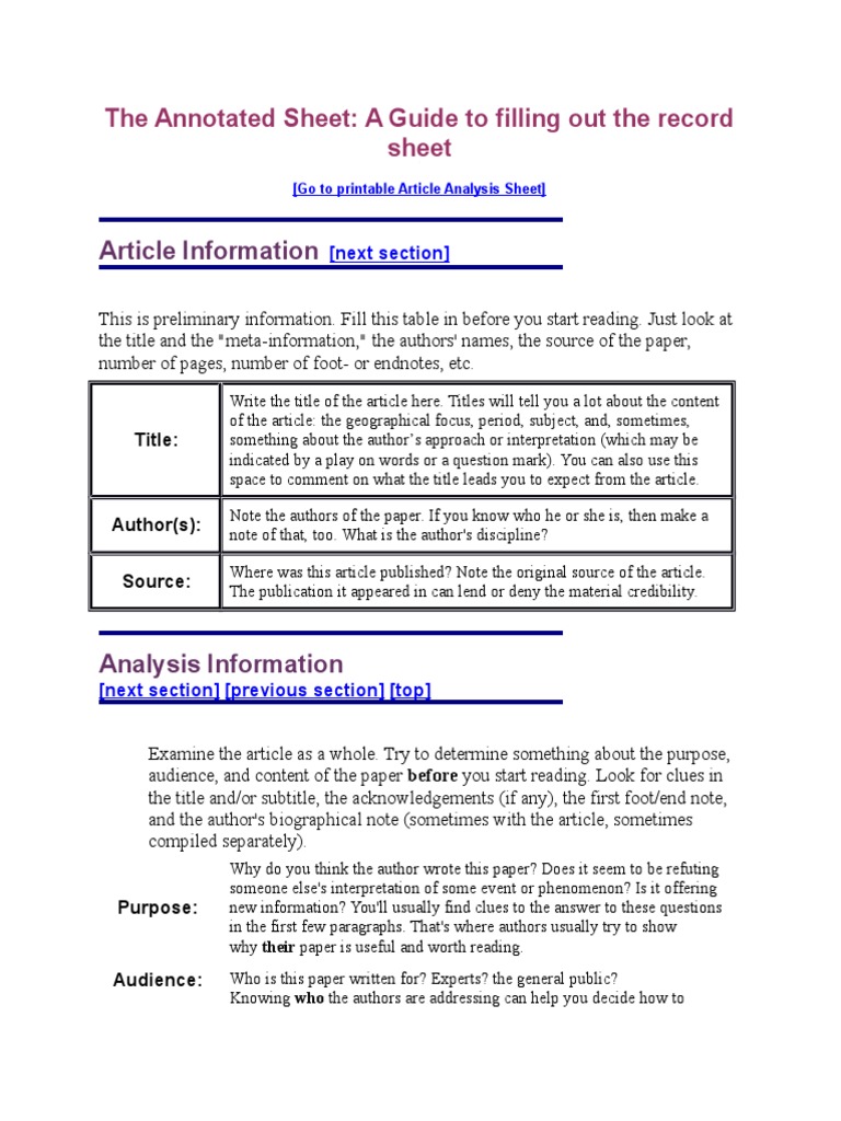 The Annotated Sheet: A Guide To Filling Out The Record Sheet | PDF ...