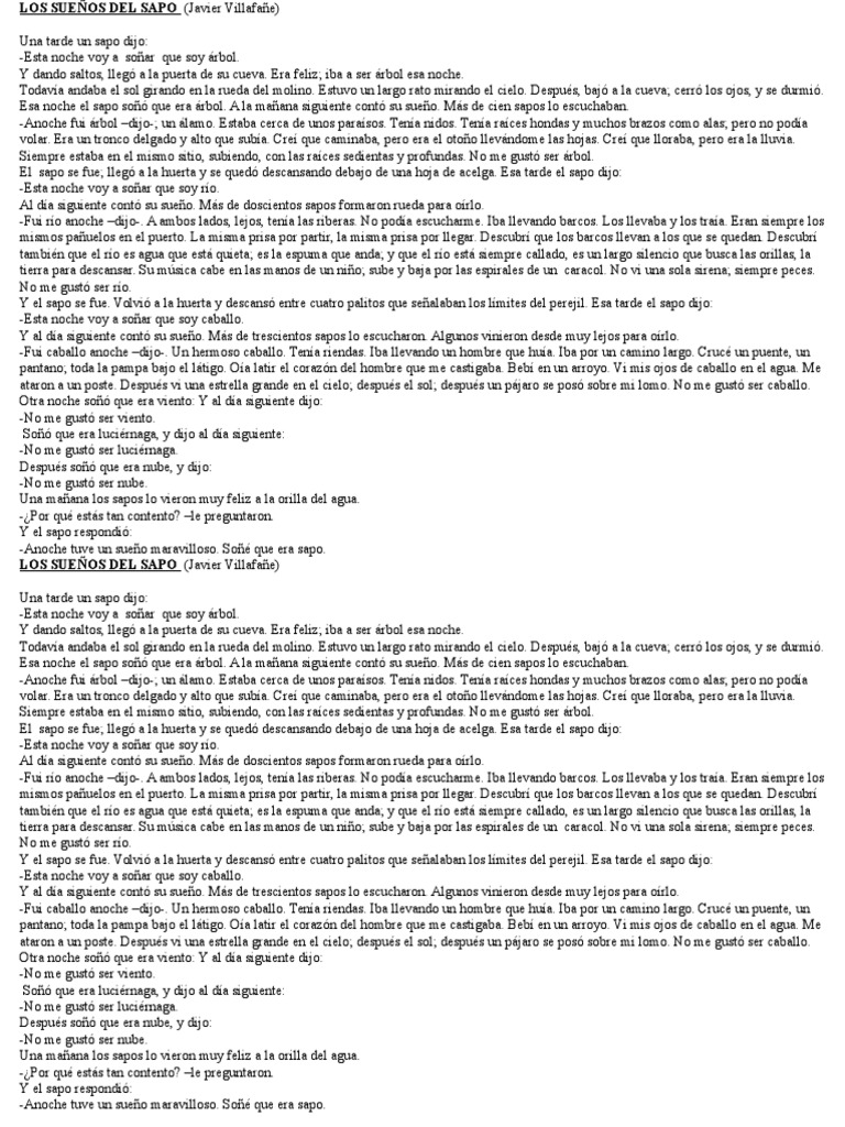 Los Sueños Del Sapo Javier Villafañe Pdf Ocio Naturaleza