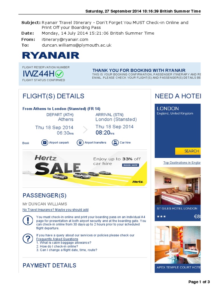 Ryan Air Flight Back | PDF | Aviation | Transport