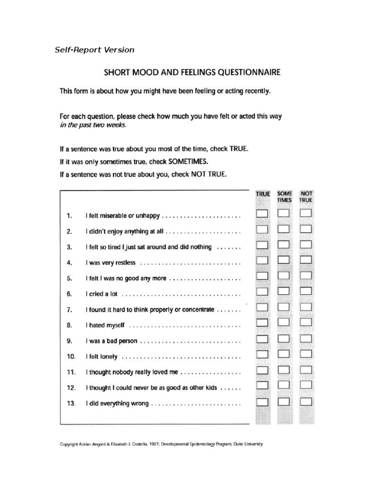 Guidelines and Scoring Procedures for the Short Mood and Feelings ...