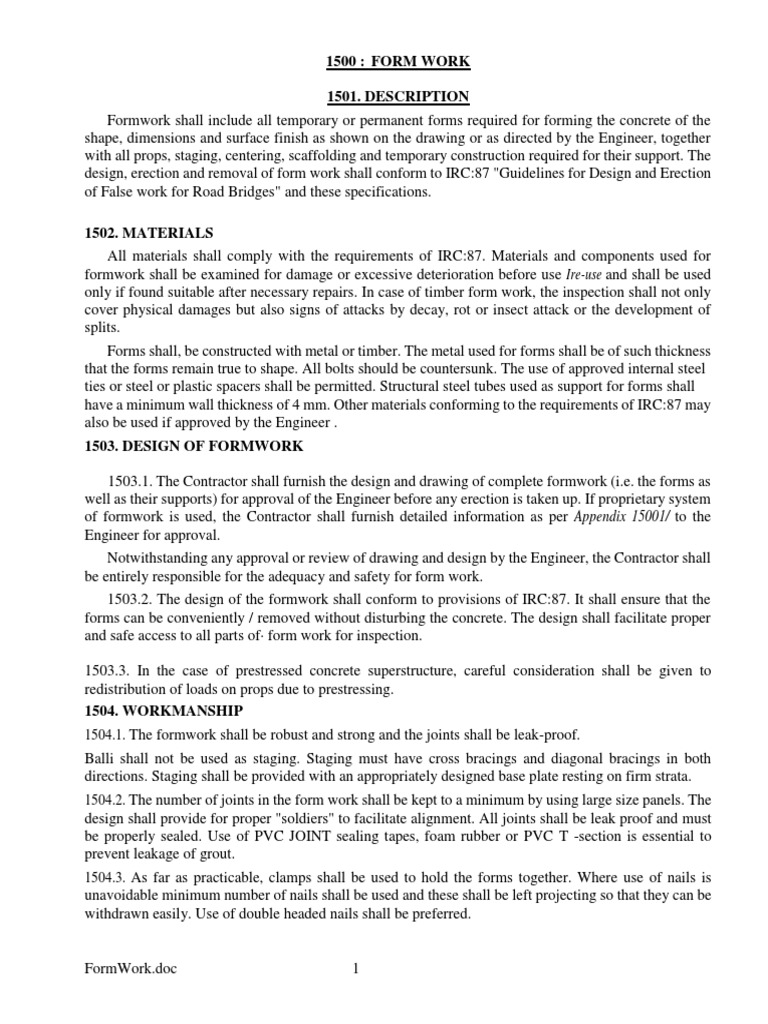 Formwork Specifications and Guidelines | PDF | Prestressed Concrete ...