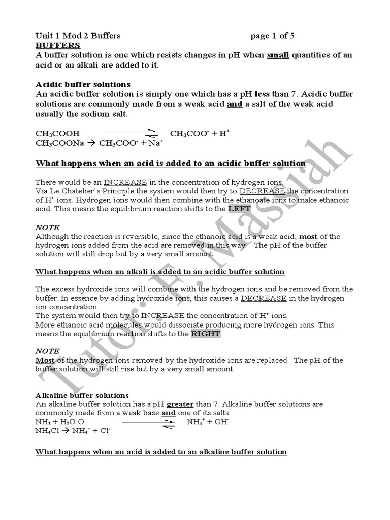 Unit 1 Mod 2 Buffers | PDF | Buffer Solution | Acid