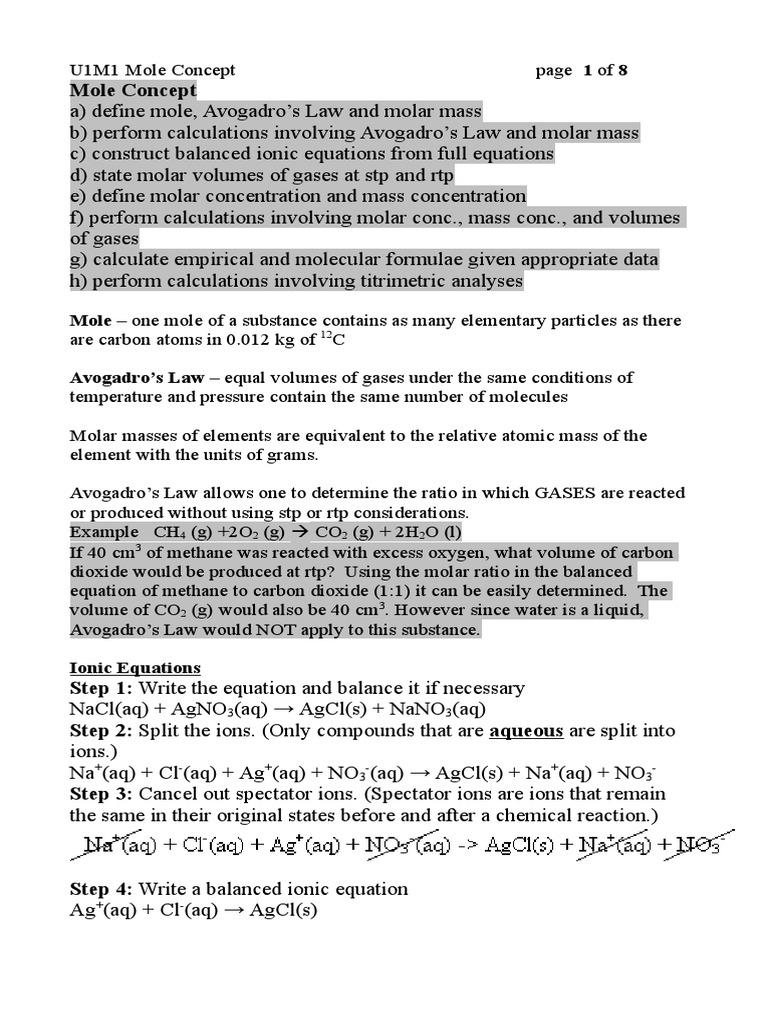 Unit 1 Mod 1 Chem Lessons Mole Concept | PDF | Molar Concentration ...